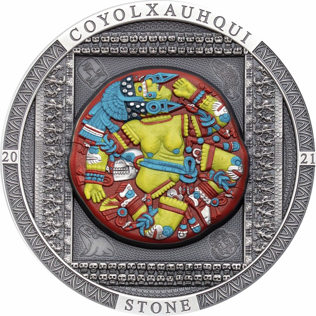 Cook Islands - 2021 - 20 Dollars - Aztec Coyolxauhqui Stone Antiqued ...