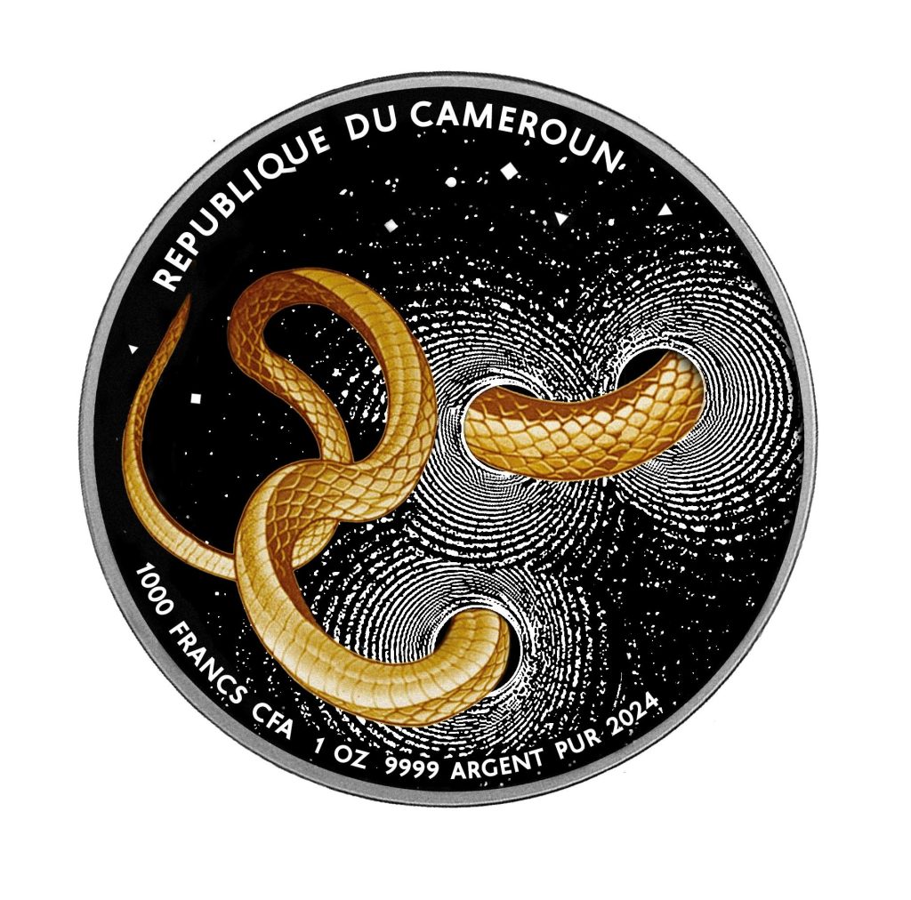 Cameroon - 2024 - 1000 Francs - Snake Dark PROOF gilded 1oz version ...