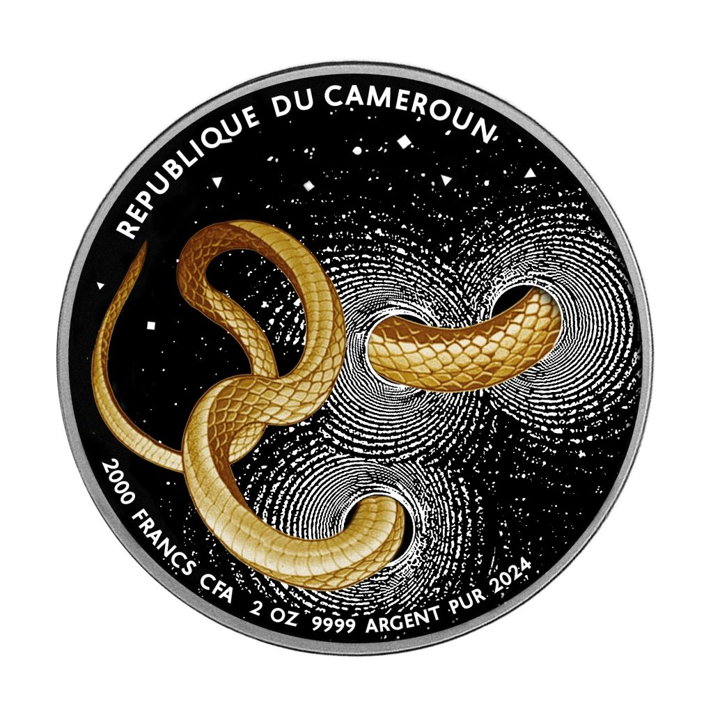 Cameroon - 2024 - 2000 Francs - Snake Dark PROOF gilded 2oz version ...