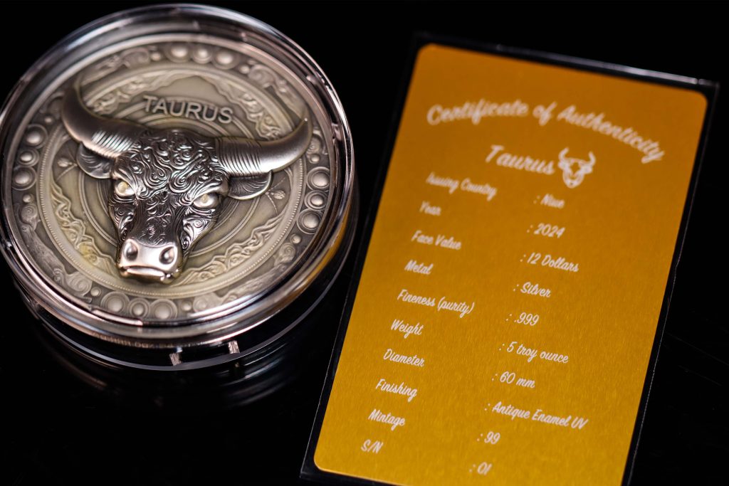 Niue - 2024 - 12 Dollars - Taurus Zodiac Sign (glow in the dark ...