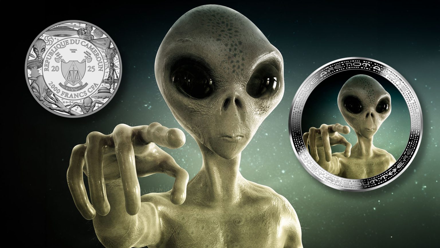Cameroon - 2025 - 2000 Francs - ALIEN FACE 2oz silver version UFO ...